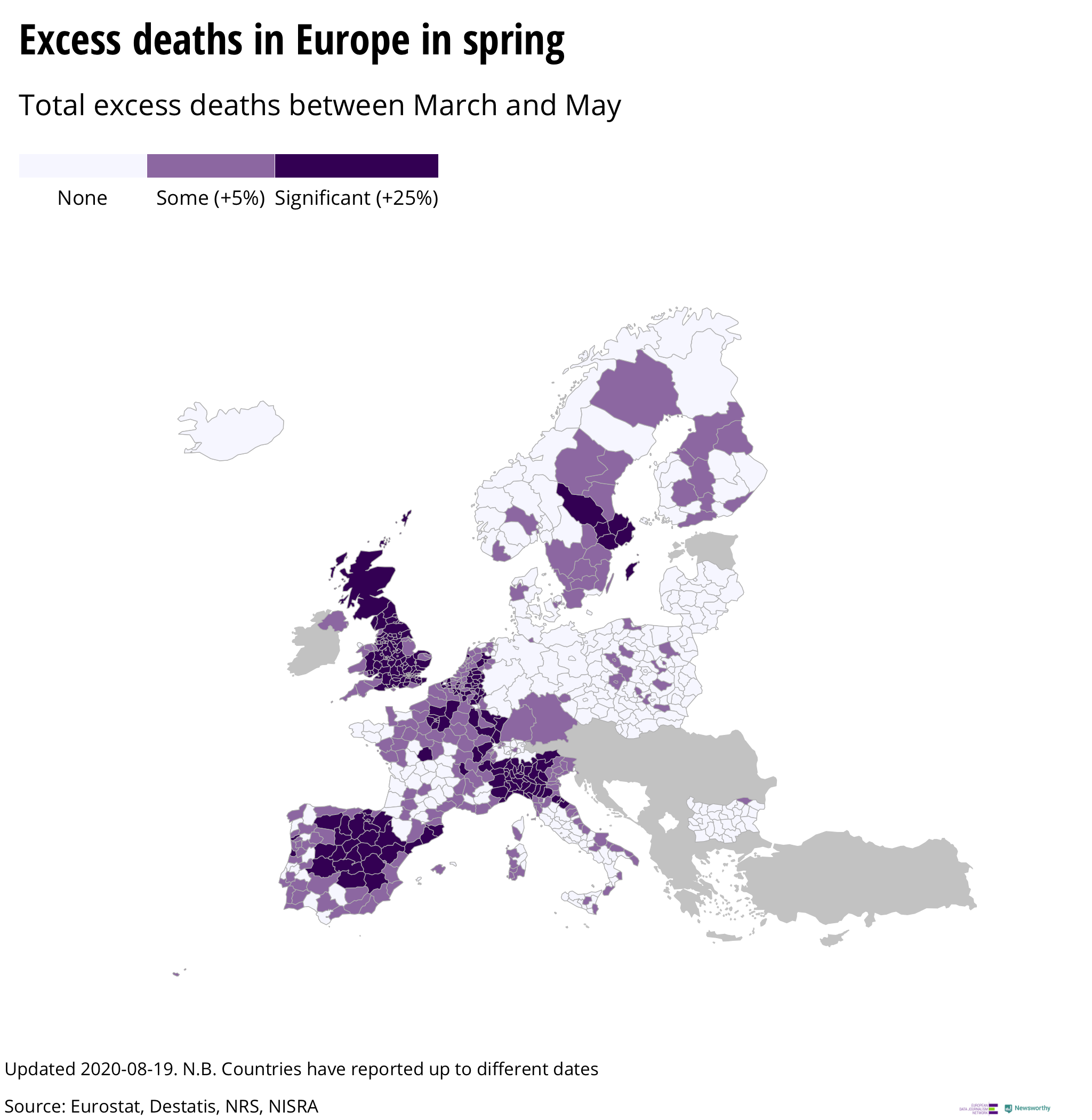 Almost all European regions have managed to bring excess deaths down